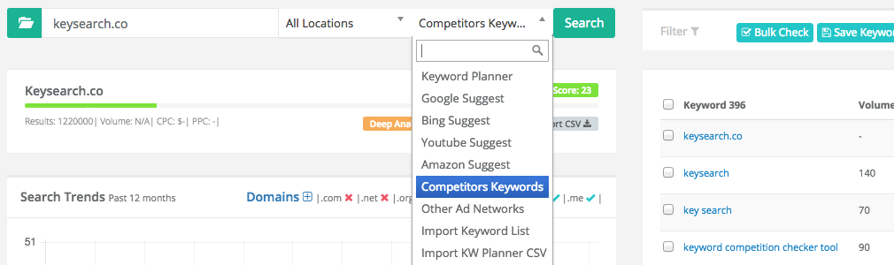 Finding Competitors Keywords - Keysearch